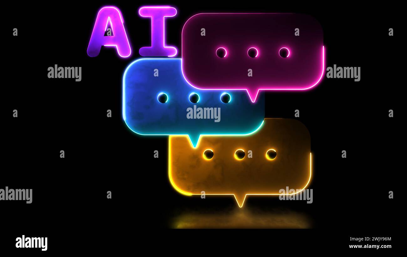 Looping neon glow effect Chat with AI, black background Stock Photo - Alamy