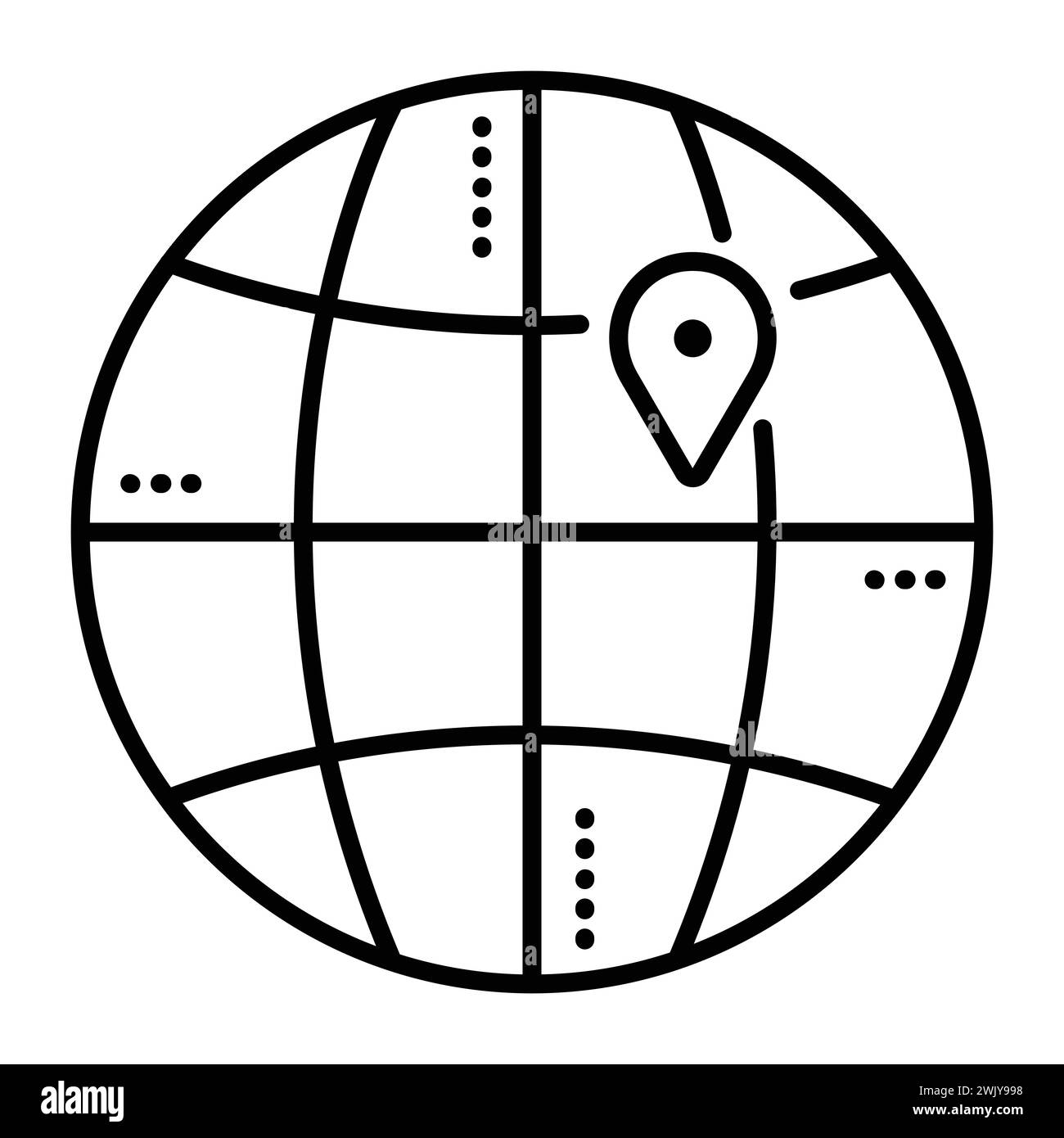 Worldwide shipping, black line vector icon, pictogram of a globe and ...