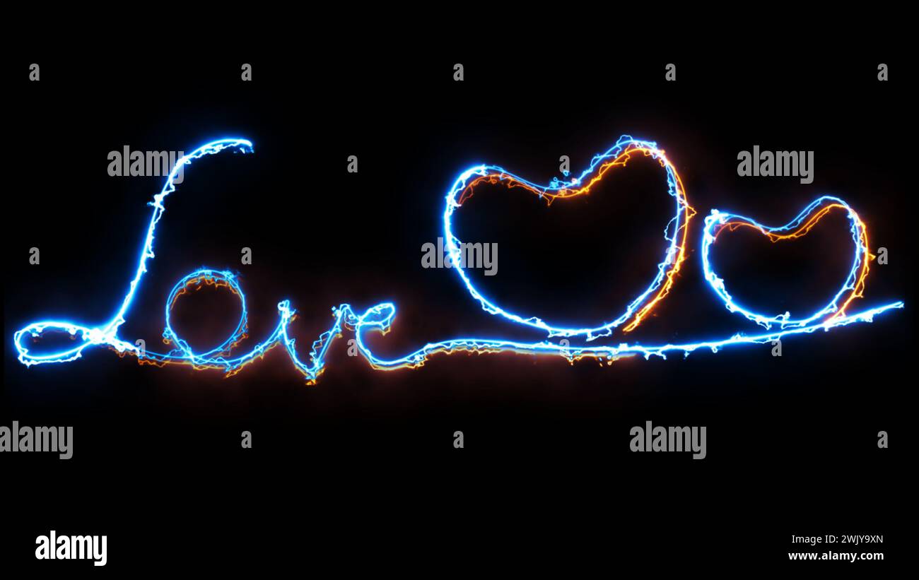 Glowing looping heart shape neon frame effect, black background Stock ...