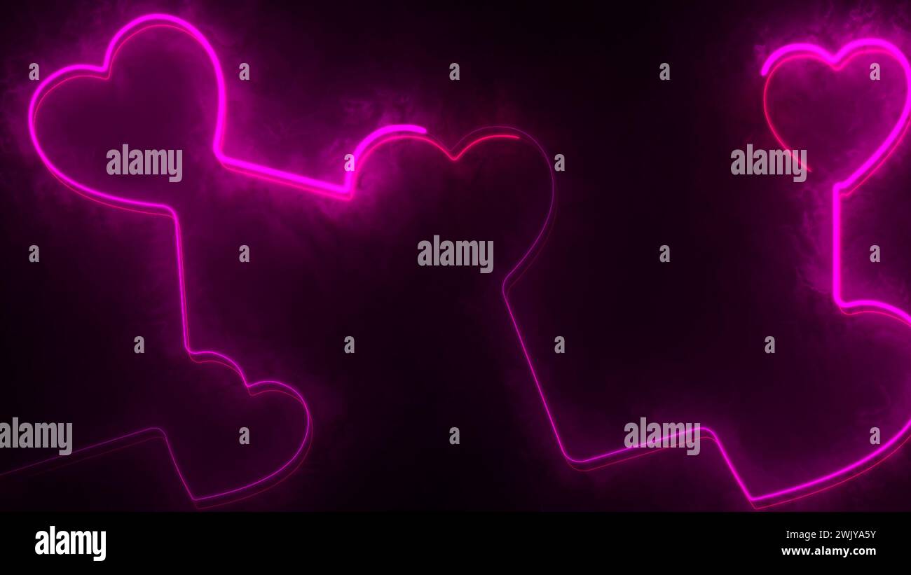 Glowing looping heart shape neon frame effect, black background Stock ...