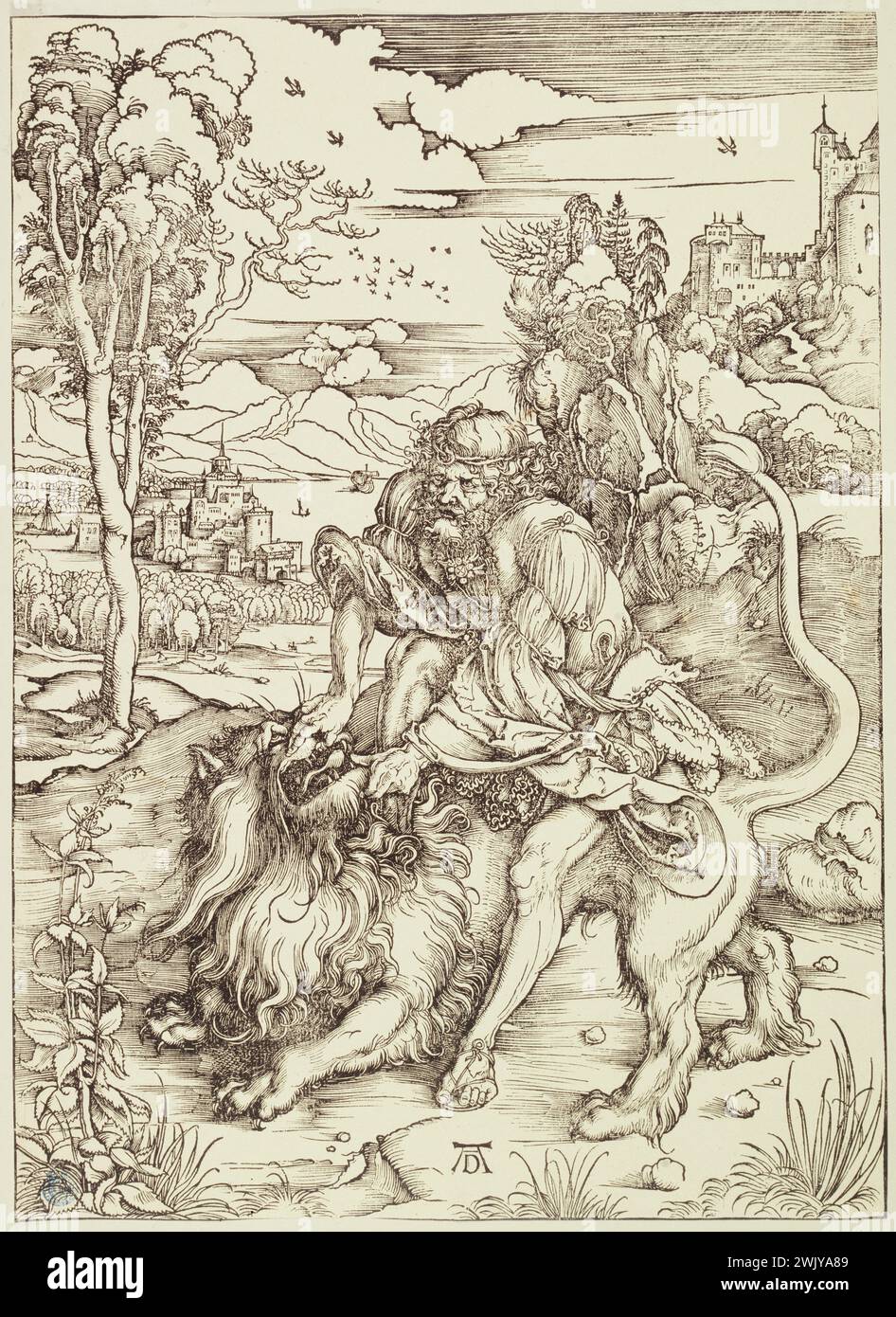 Albrecht Dürer (1471-1528). Samson fighting the lion (Bartsch 2). 1497 ...