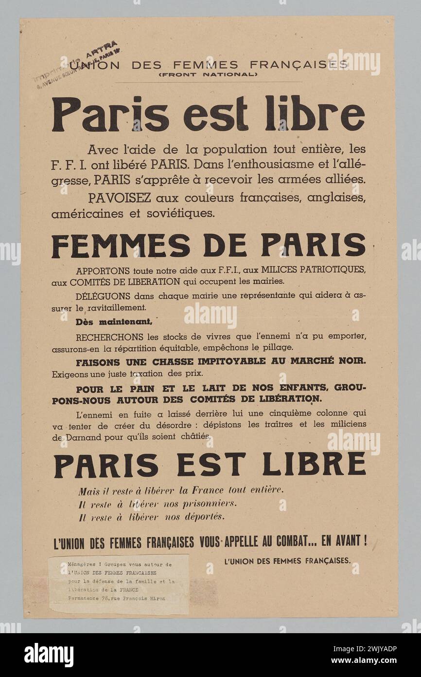 Artra (Imprimerie), Union of French women/ (National Front)/ Paris is ...