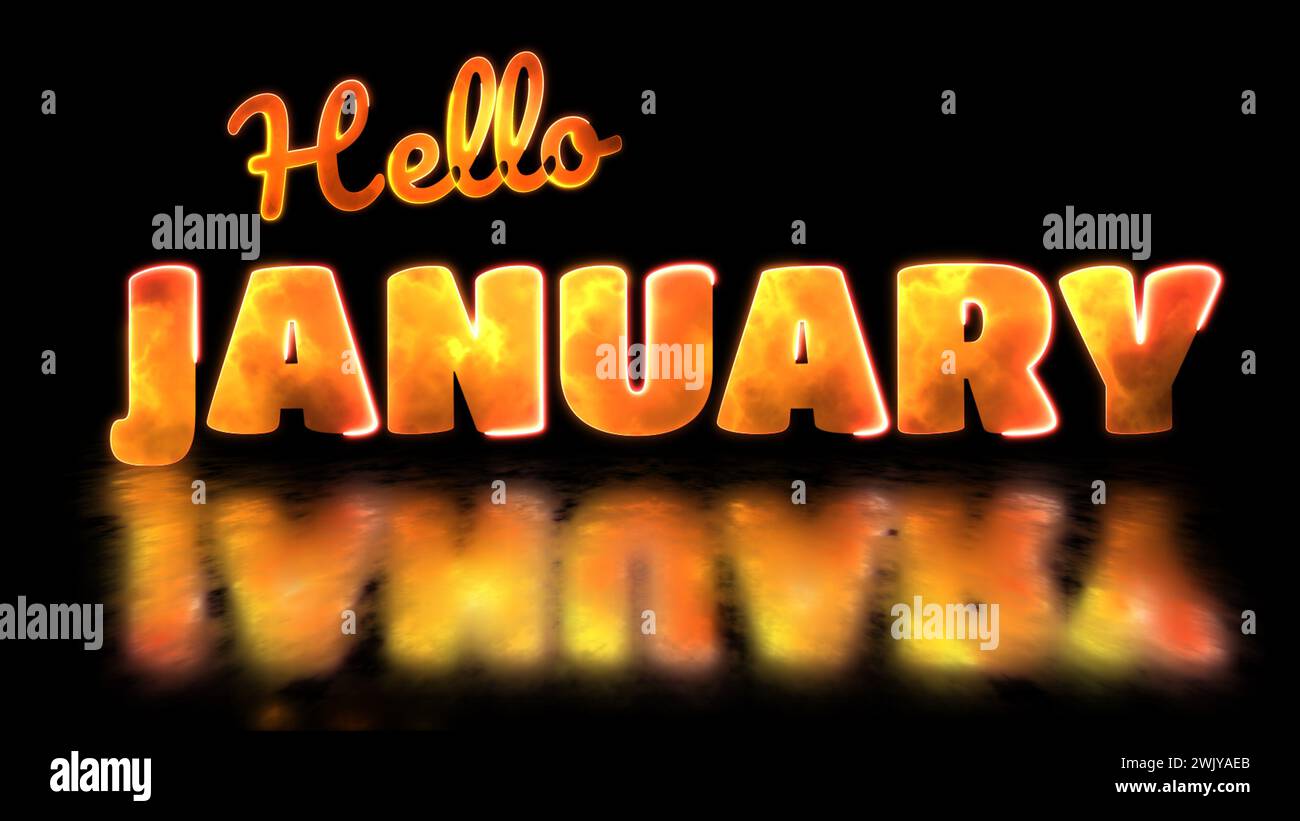 Glowing looping January word neon frame effect, black background Stock ...
