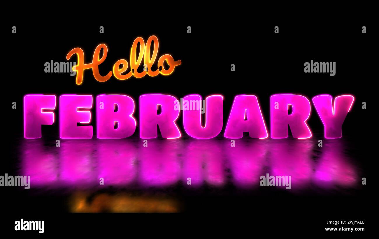 Glowing looping February word neon frame effect, black background Stock ...