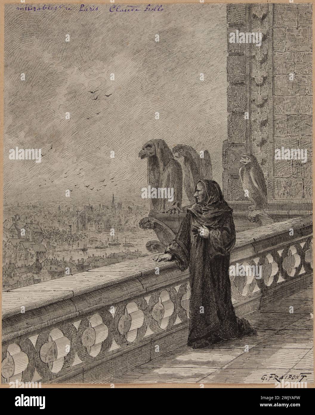 Gustave Fraipont (1849-1923) .. "Claude Frollo". Plume and ink on paper ...