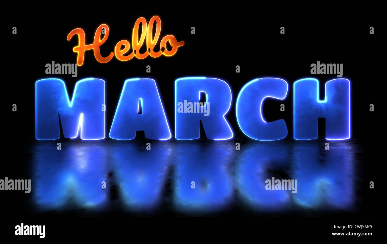 Glowing looping March word neon frame effect, black background Stock ...