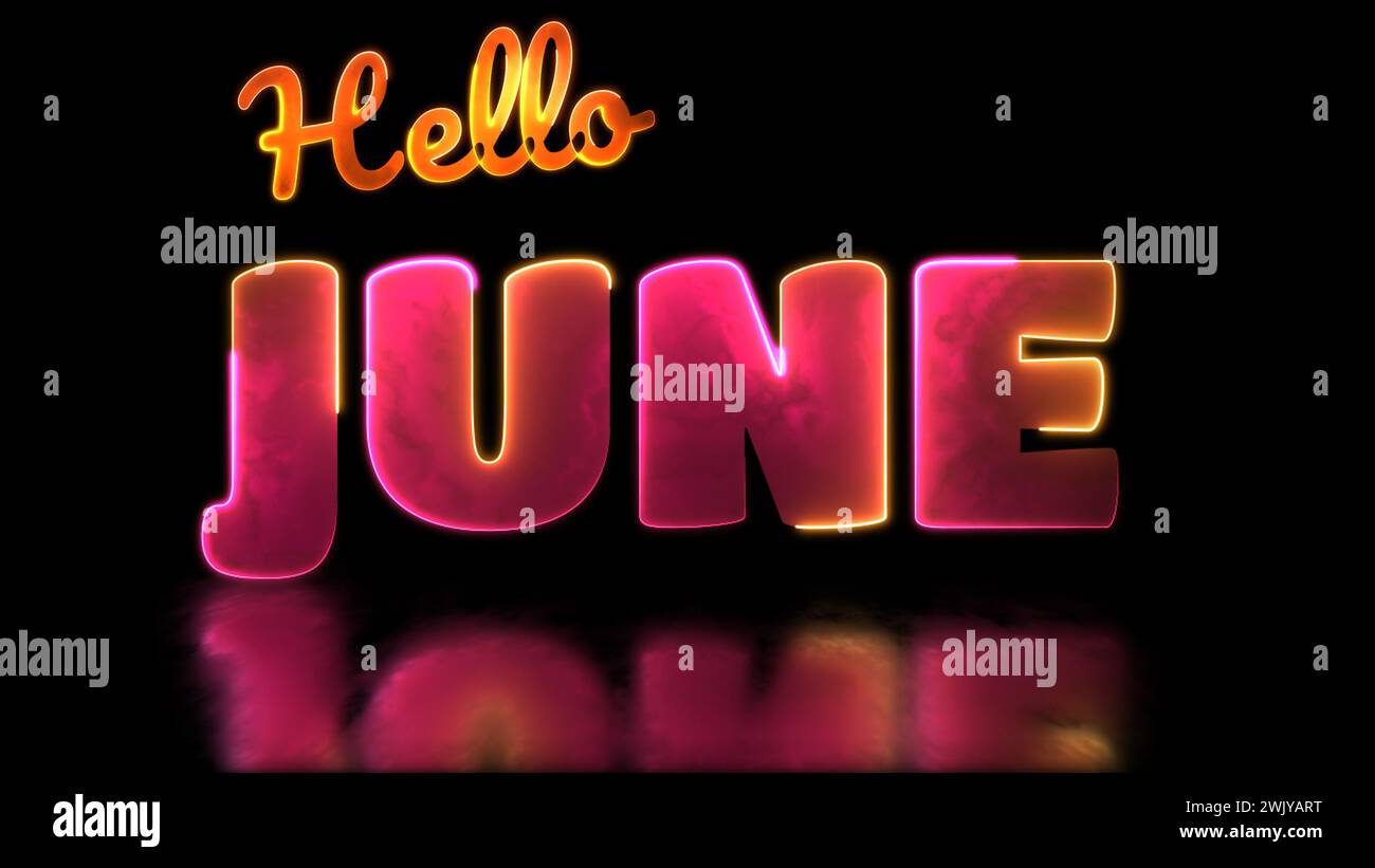 Glowing looping June month neon frame effect, black background Stock ...