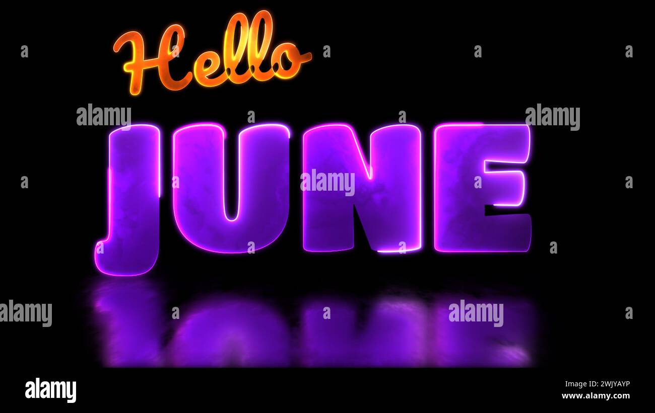 Glowing looping June month neon frame effect, black background Stock ...