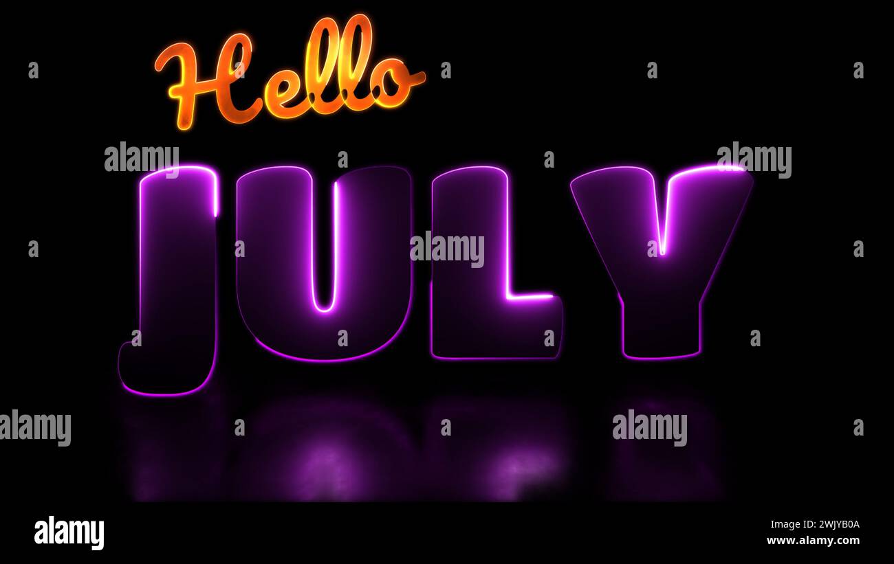 Glowing looping July month neon frame effect, black background Stock ...