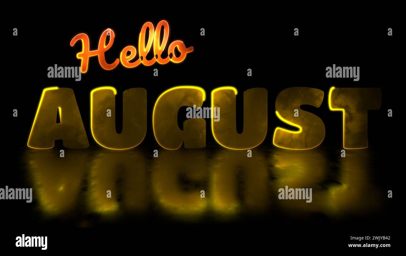 Glowing looping August month neon frame effect, black background Stock ...