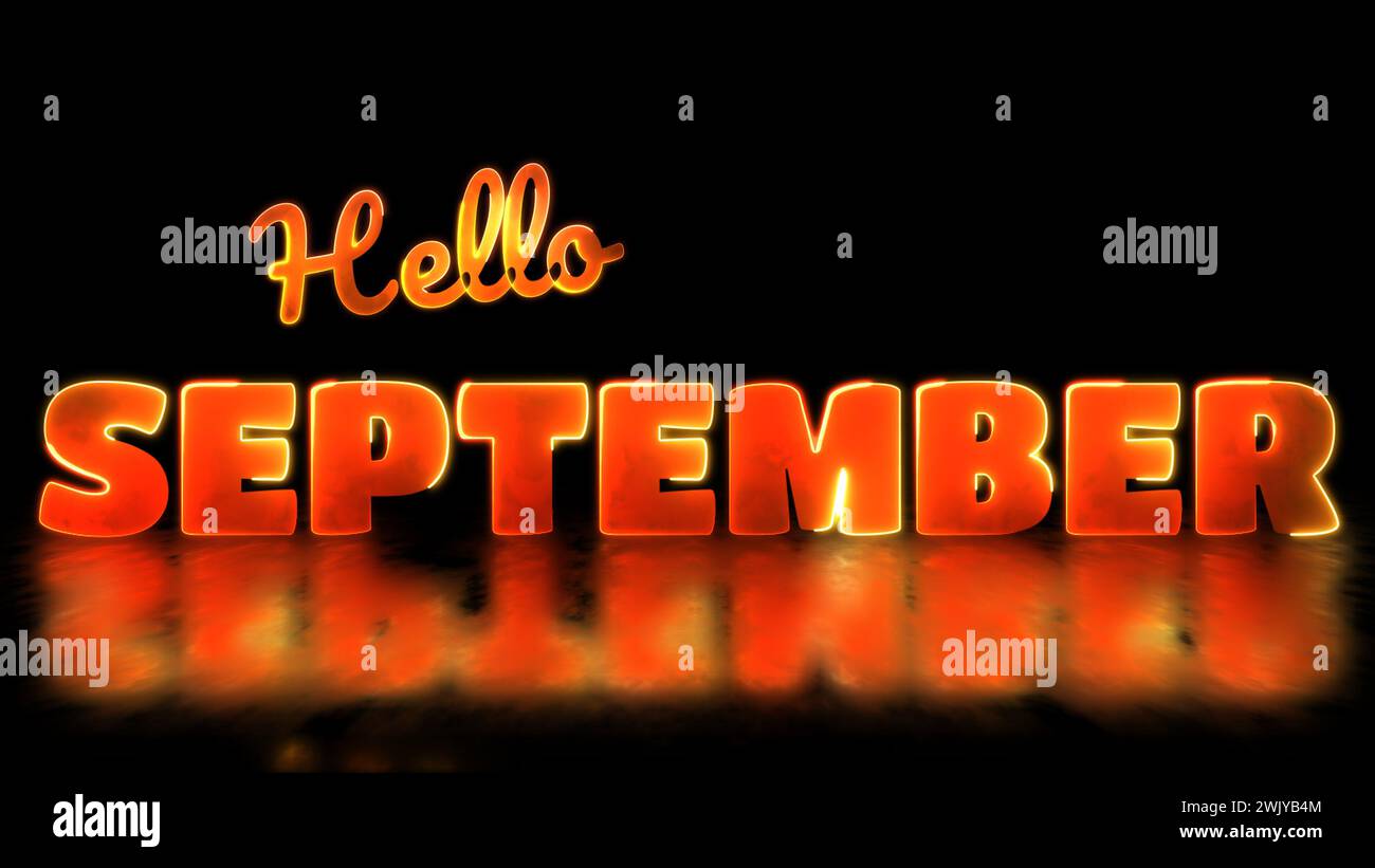 Glowing looping September month neon frame effect, black background ...
