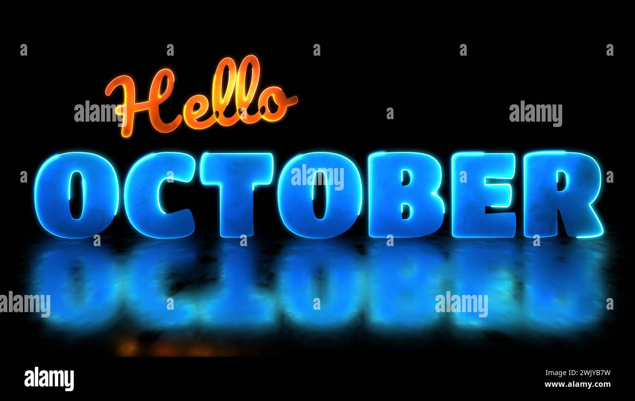 Glowing looping October month neon frame effect, black background Stock ...