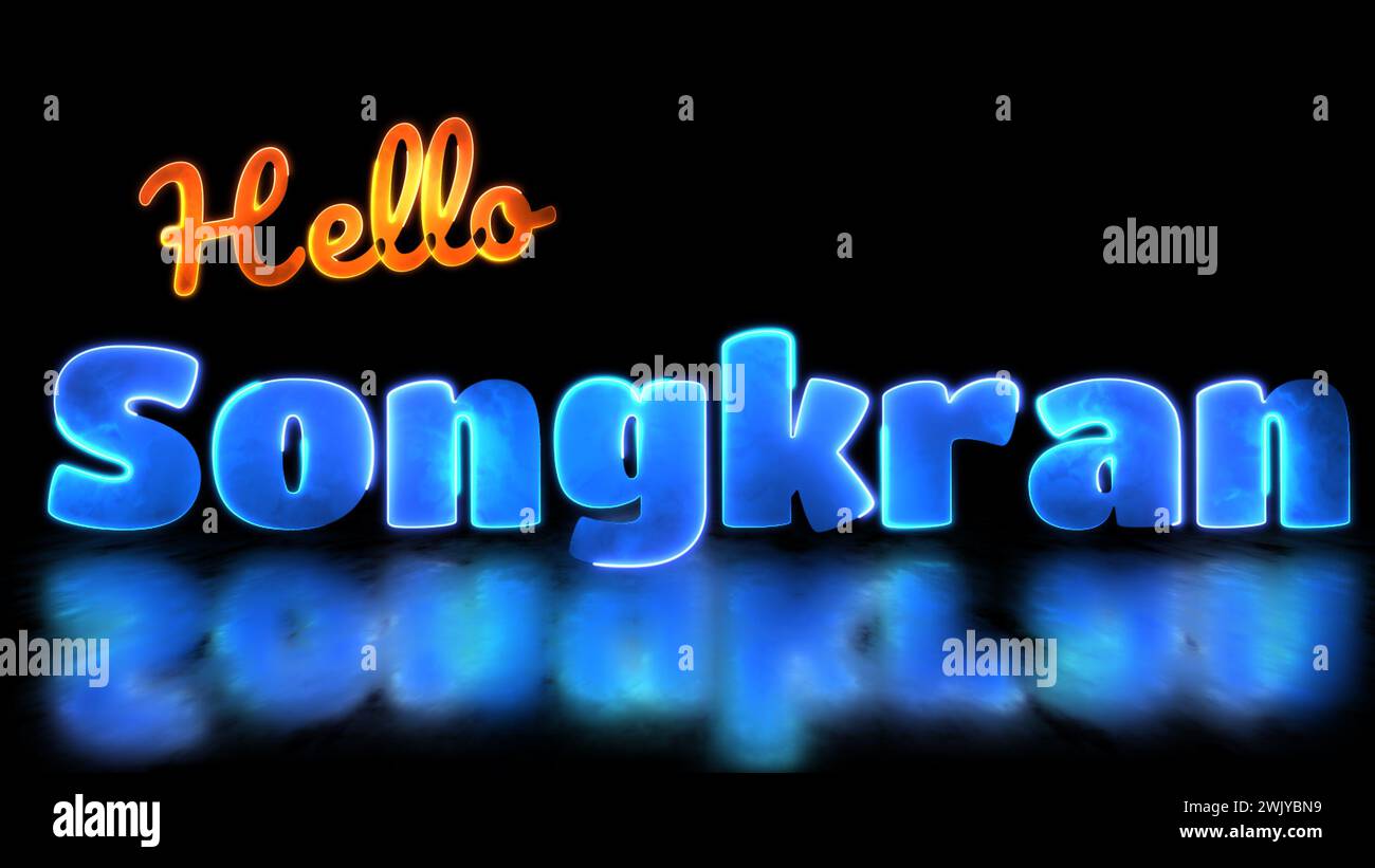 Glowing looping Songkran festival word neon frame effect, black ...