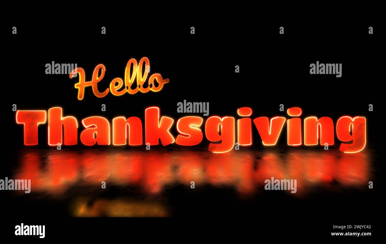 Glowing looping Thanksgiving word neon frame effect, black background ...