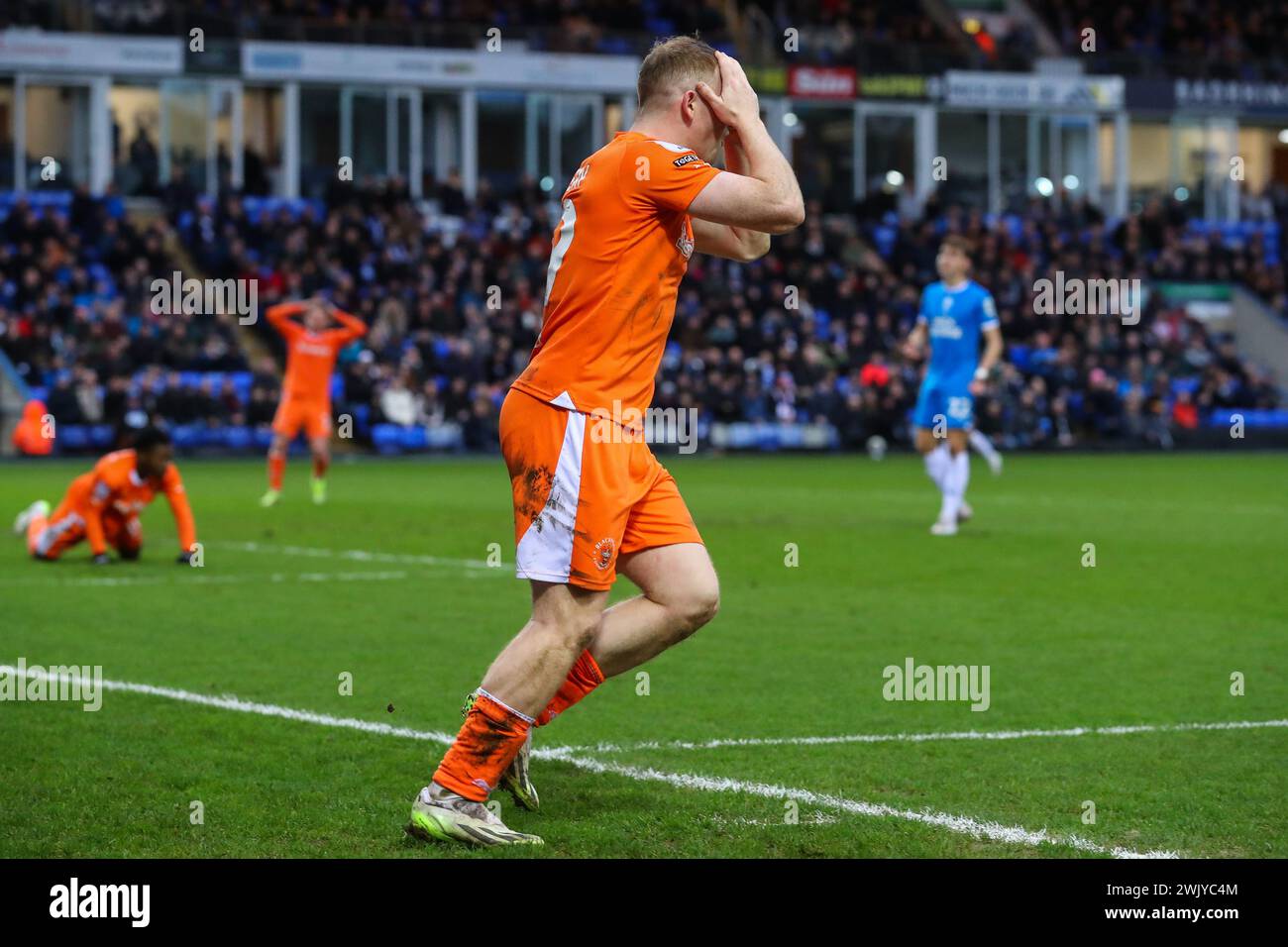 Shayne Lavery of Blackpool reacts to a missed chance during the Sky Bet ...