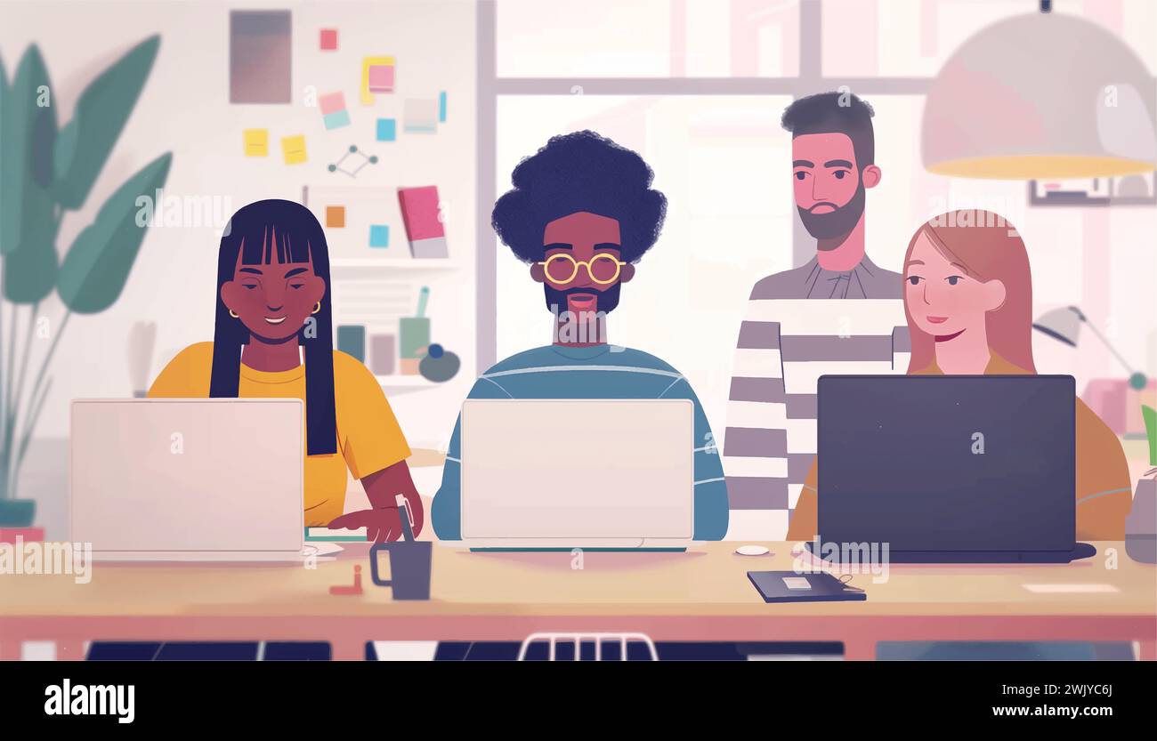 Happy diverse employees working manager Stock Vector Images - Alamy