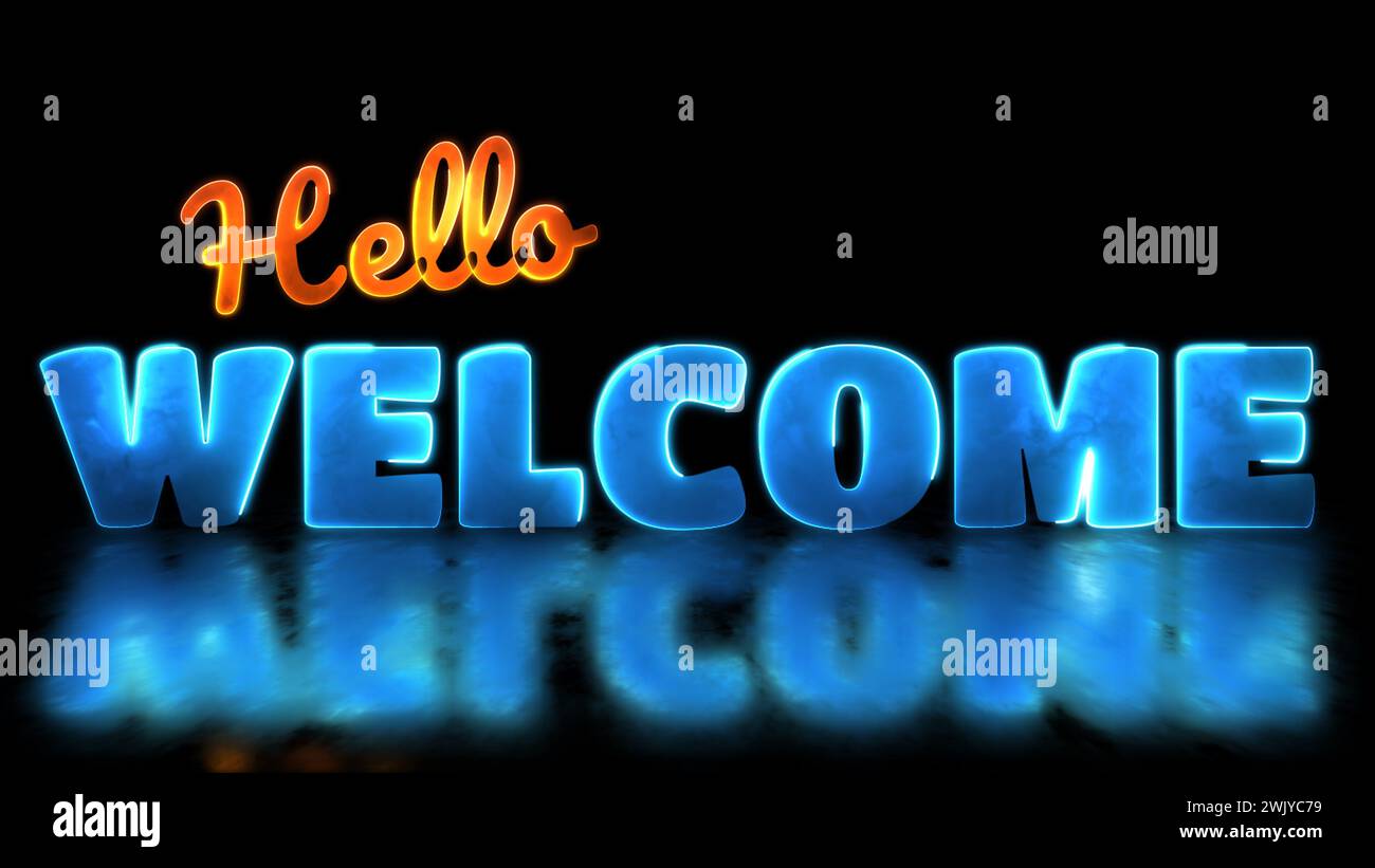Glowing looping Welcome word neon frame effect, black background Stock ...