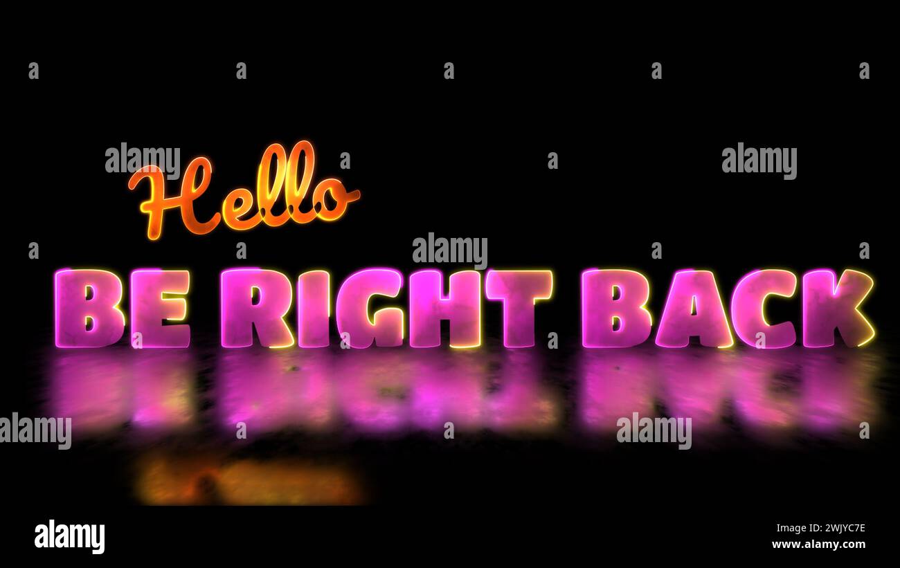 Glowing looping Be right back word neon frame effect, black background ...