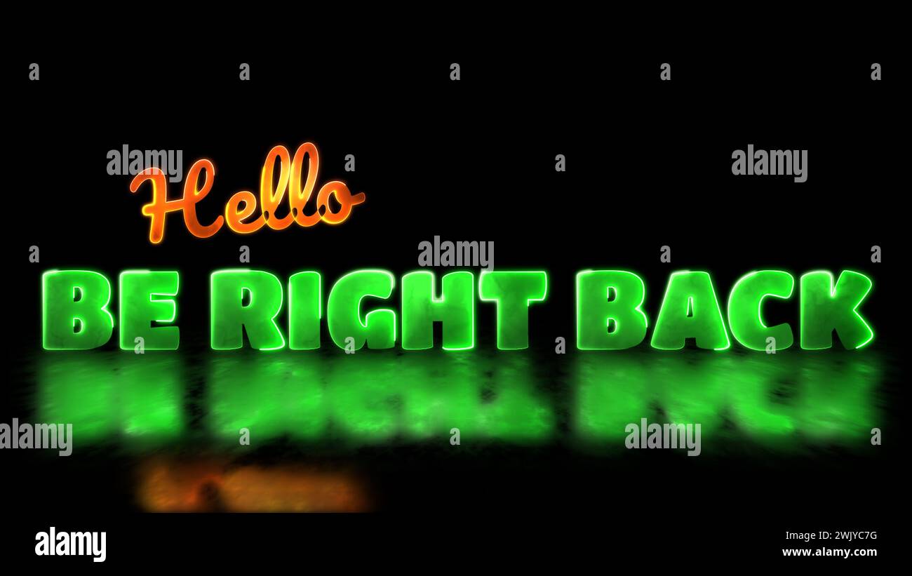Glowing looping Be right back word neon frame effect, black background ...