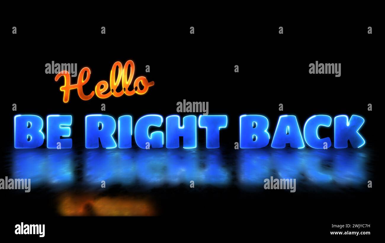 Glowing looping Be right back word neon frame effect, black background ...