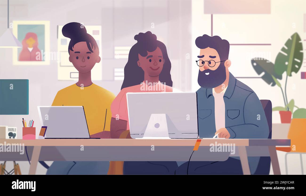 Casual teamwork - Diverse team of people working together with ...