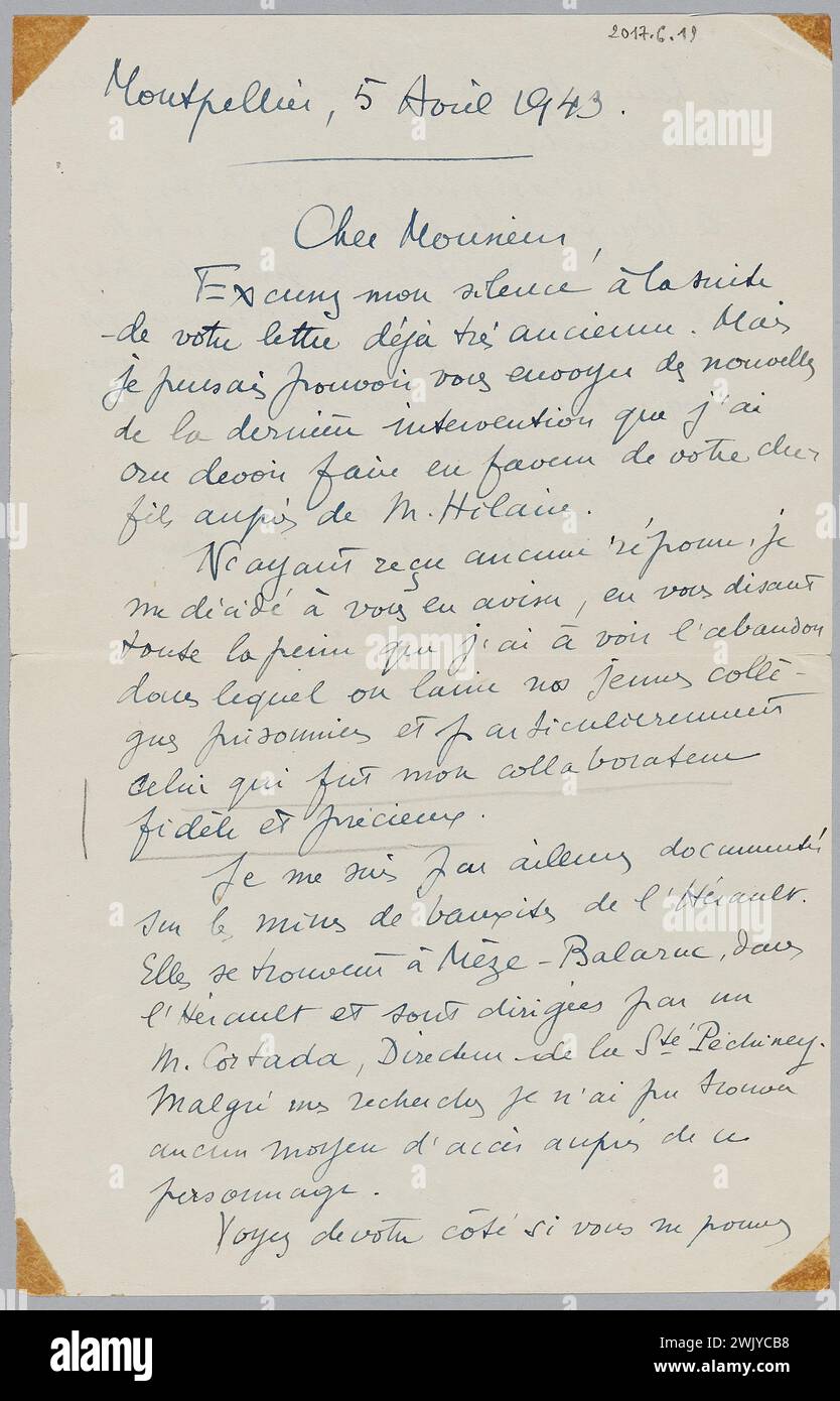 Moulin, Jean (dit Rex) (n.1899-06-20-D.1943-07-08), letter from Jean ...