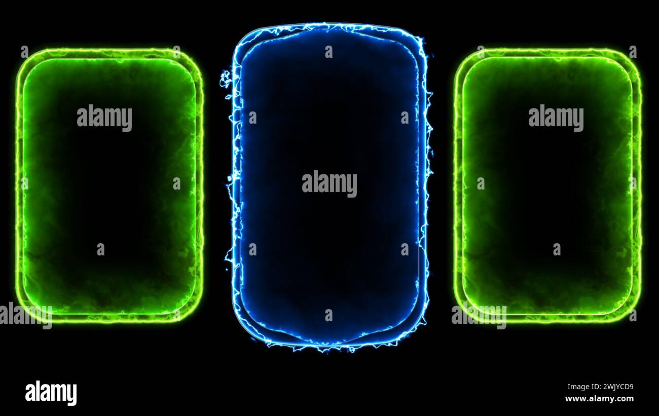 Neon gaming frame effect glowing square shape looping, black background ...