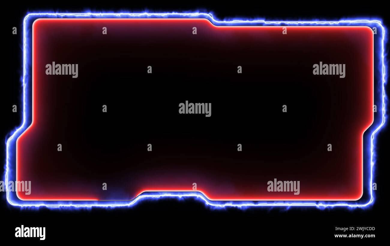 Neon gaming frame effect glowing square shape looping, black background ...