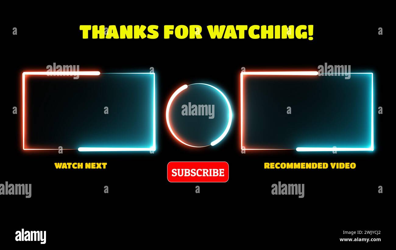 Neon frame effect end screen glowing looping on black background Stock ...