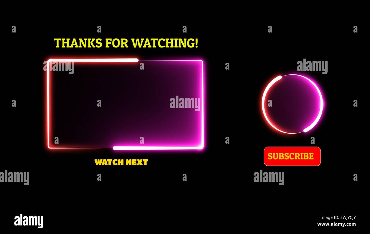 Neon frame effect end screen glowing looping on black background Stock ...