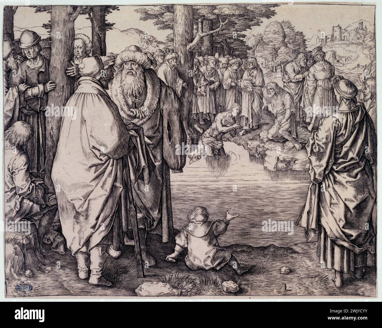 Lucas de Leyde (1494-1533). The baptism of Christ (Bartsch 40). Chisel ...