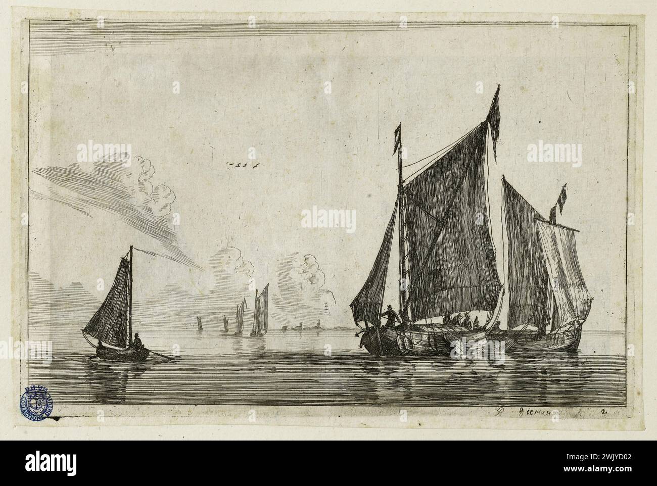 Renier Zeeman (around 1623-1667). Some river ports n ° 2: Three vessels ...