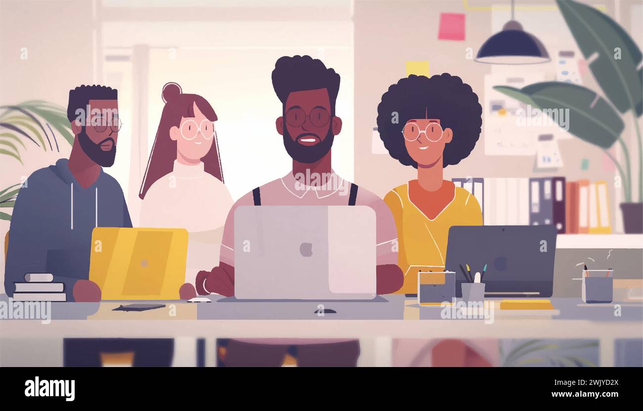 Casual teamwork - Diverse team of people working together with ...