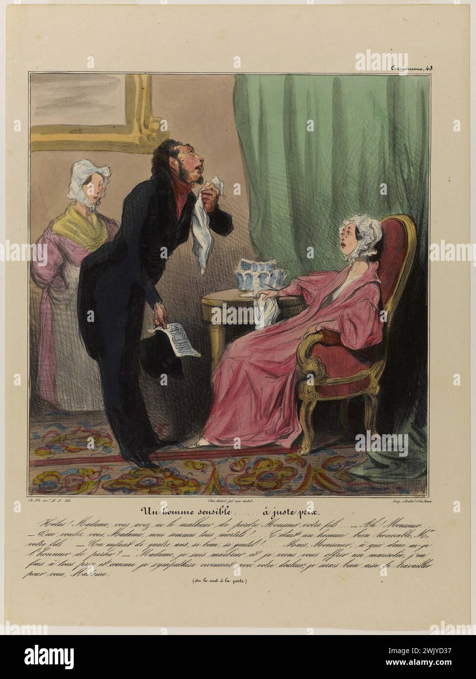 Honoré Daumier (1808-1879). "A sensitive man ... at just price". Colored and erased lithography ...