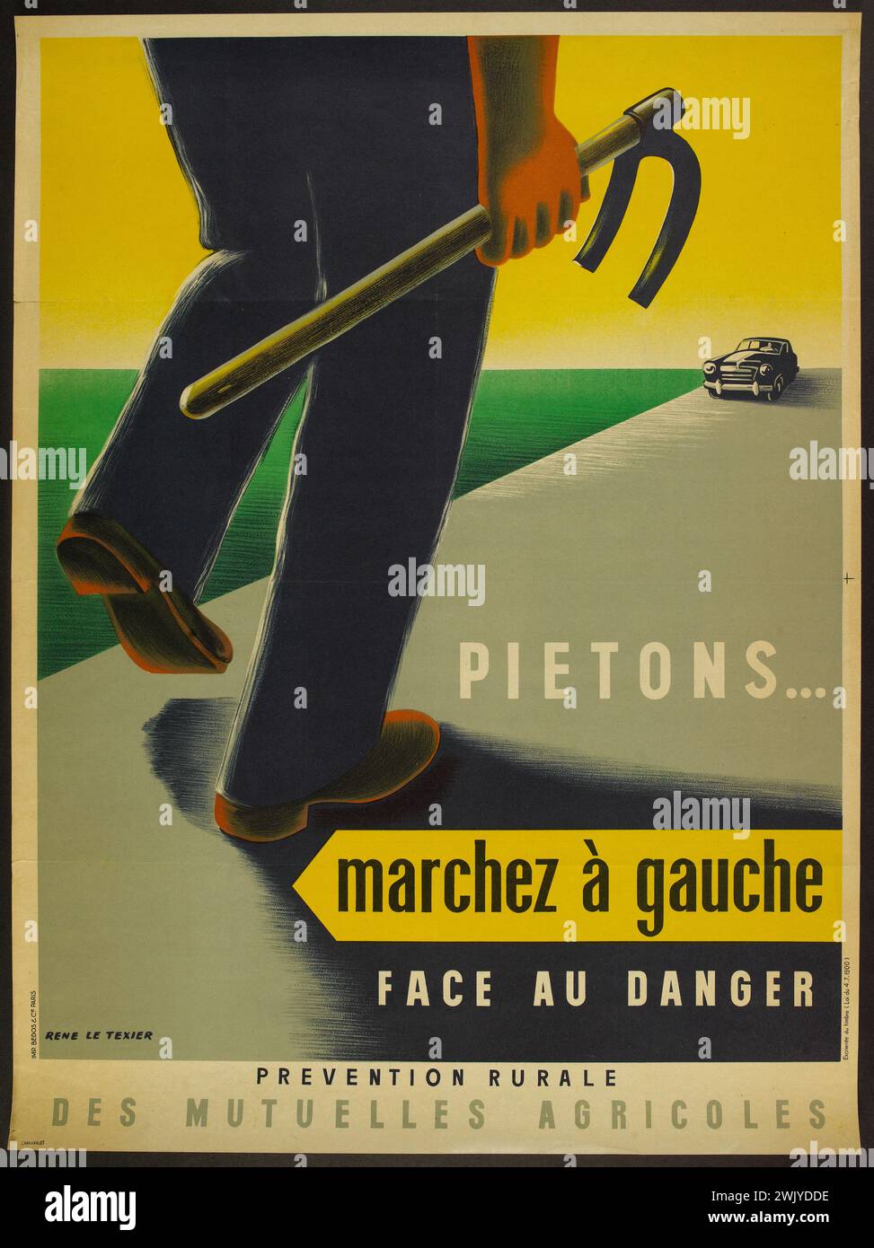 René Le Texier. Advertising poster. "Pedestrians ... walk to the left ...