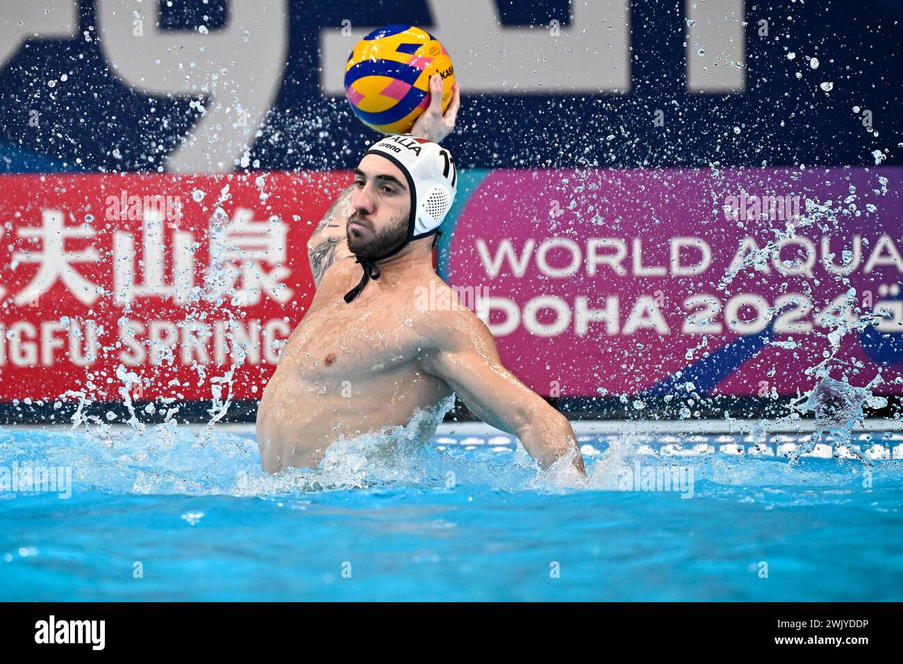 Doha, Qatar. 17th Feb, 2024. Edoardo di Somma of Italy shoots the ball ...