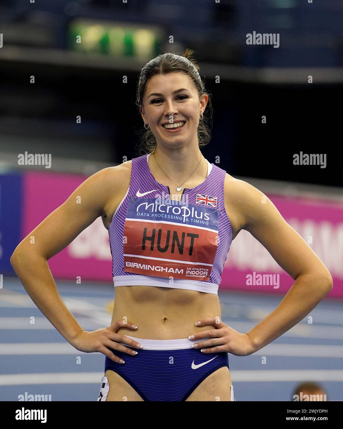 Amy Hunt after winning the 60 m - Women Final during day one of the ...