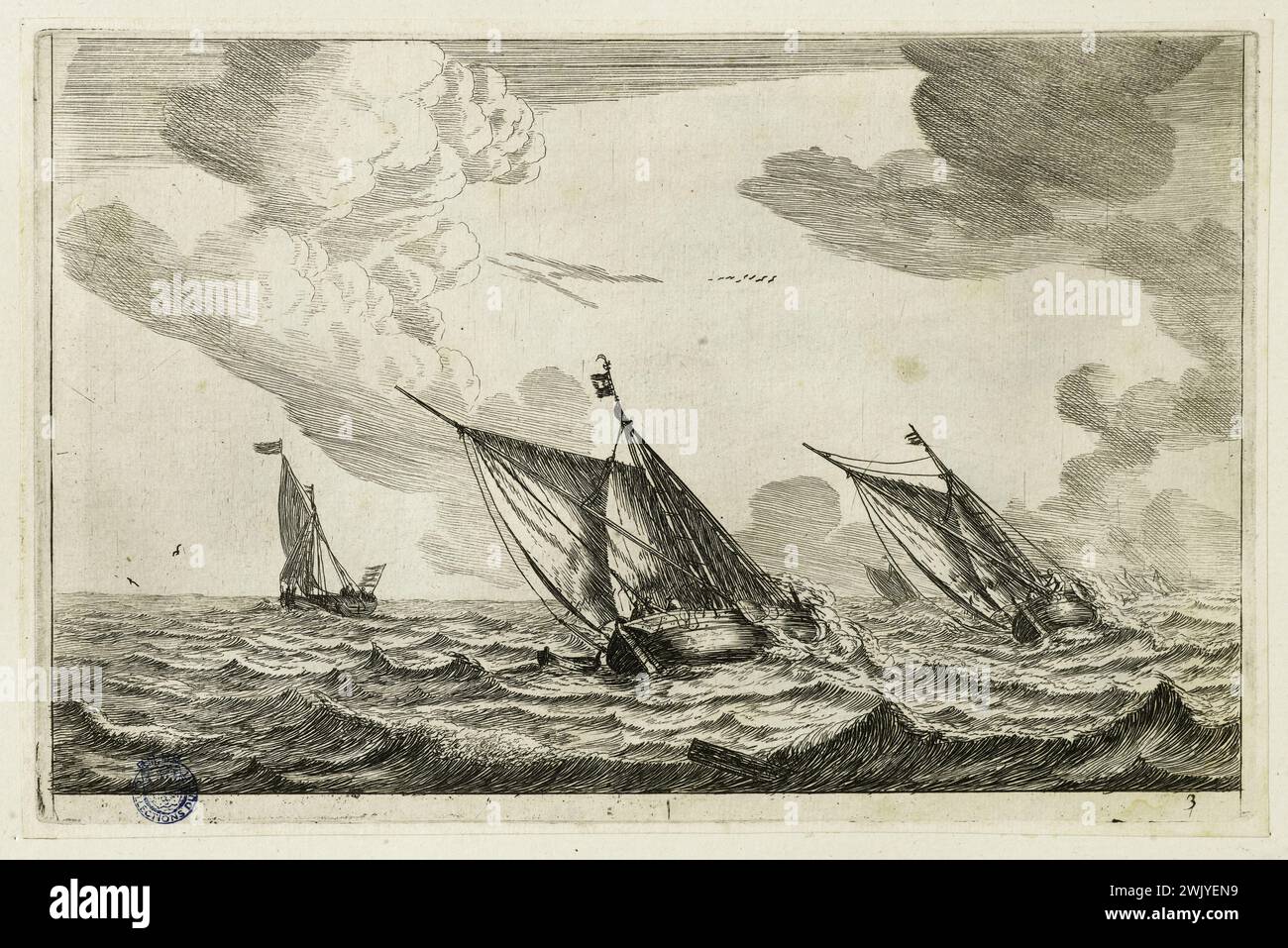 Renier Zeeman (around 1623-1667). Some river ports n ° 3: Three vessels ...