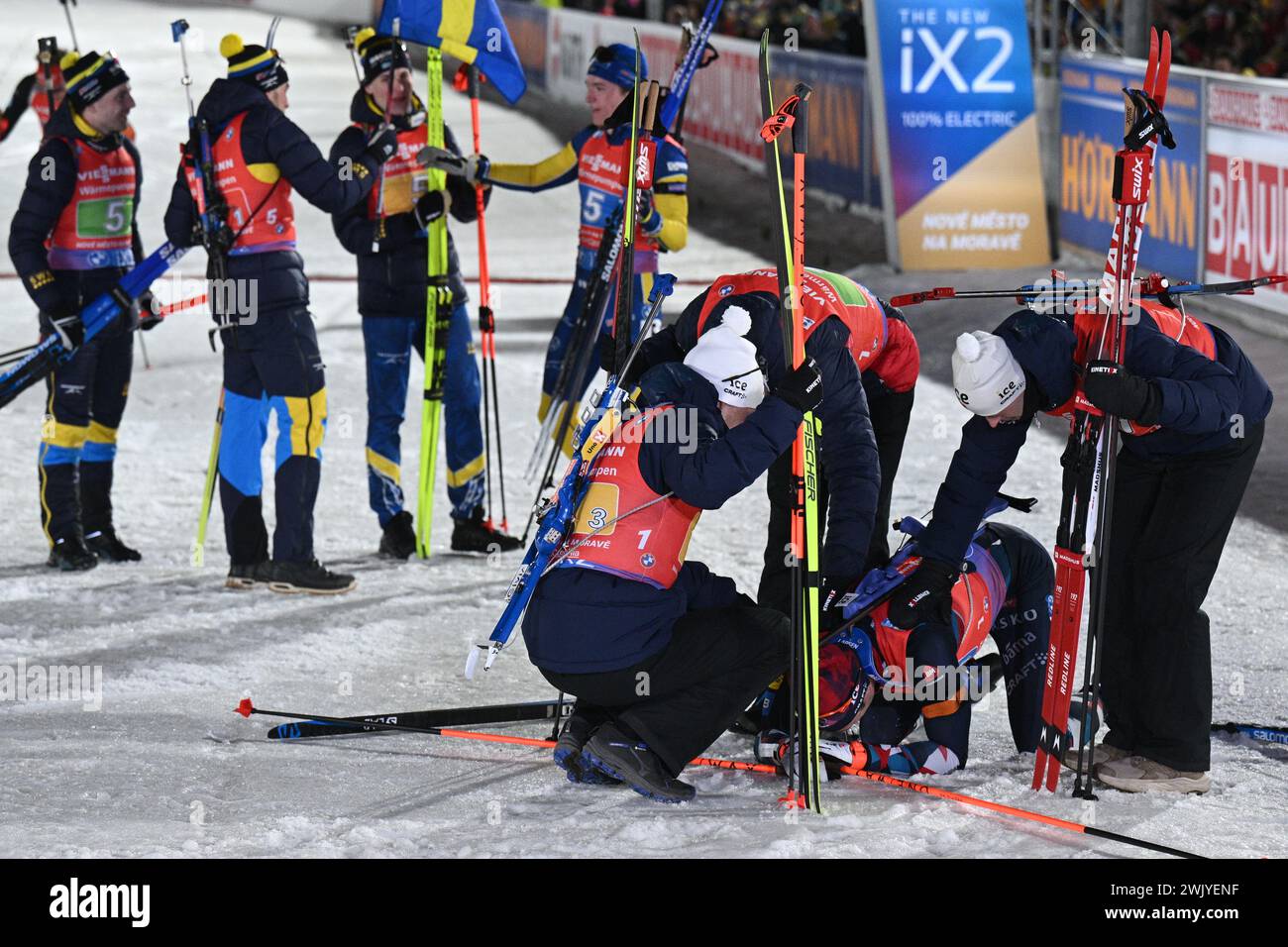 From left winner Team of Sweden and second Team of Norway after the Men ...