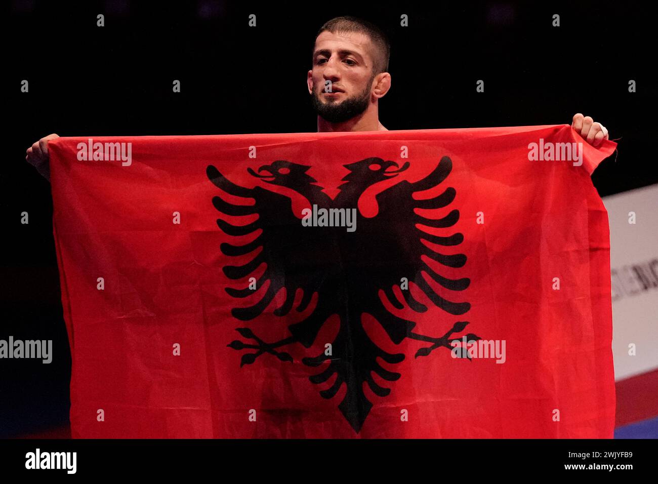 Albania's Islam Dudaev celebrates after defeating Individual Neutral ...