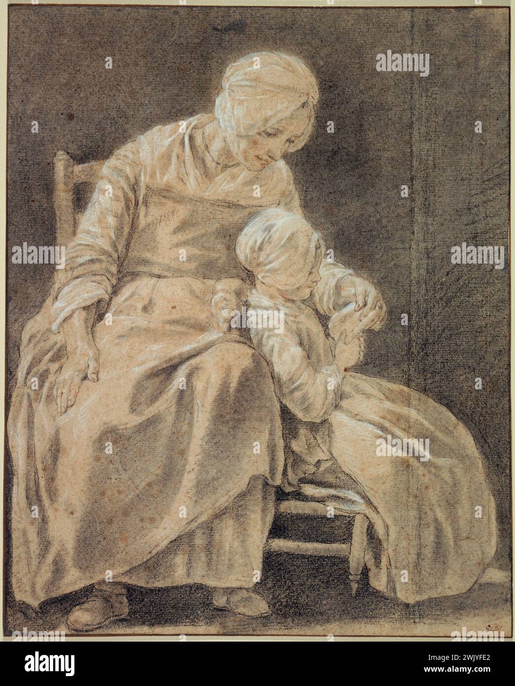 Nicolas-Bernard Lepicié (1735-1784). "Reading" (around 1770). Drawing ...