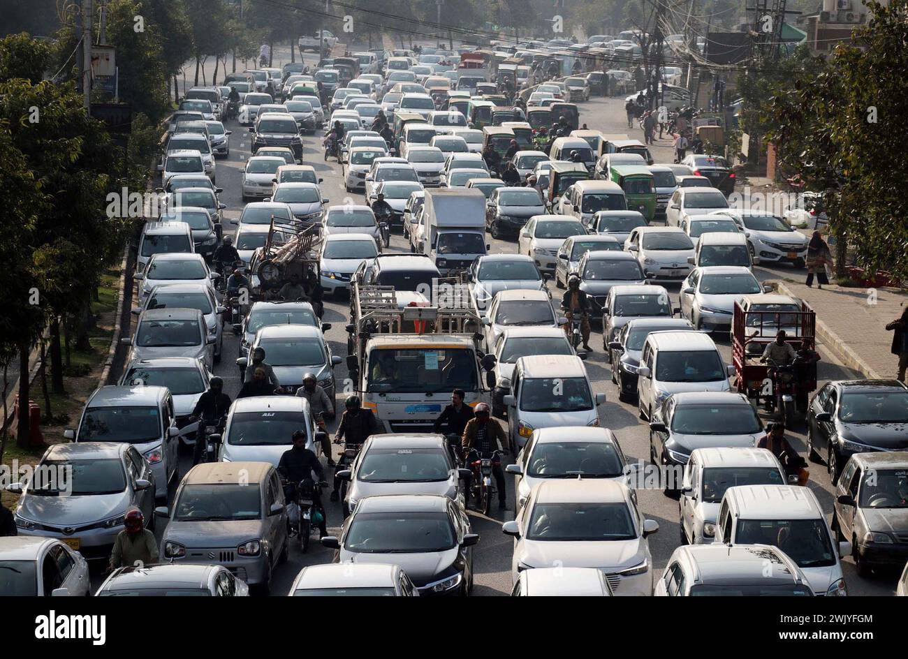 A large numbers of vehicles stuck in traffic jam during protest ...