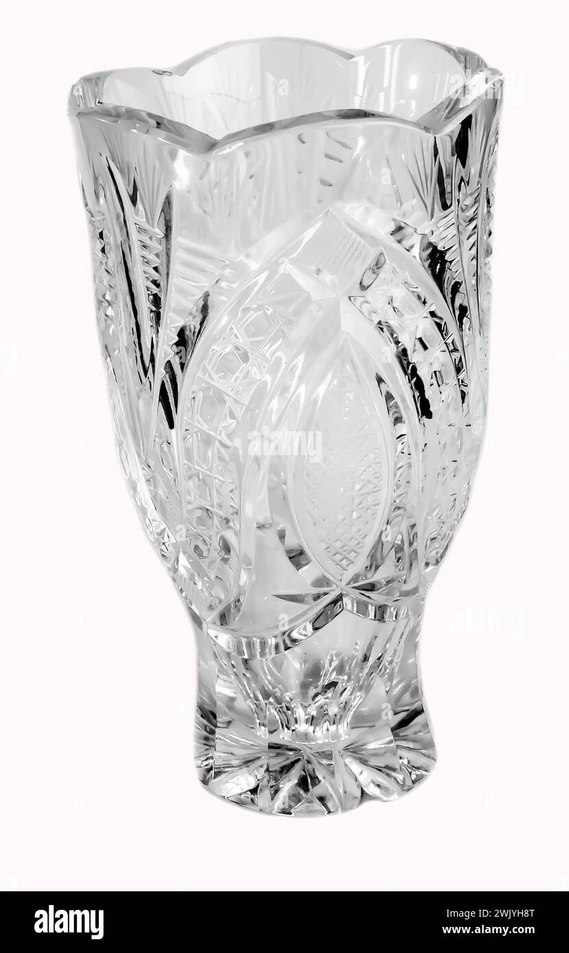 Empty crystal vase on white background. Isolate. The vase was made in ...
