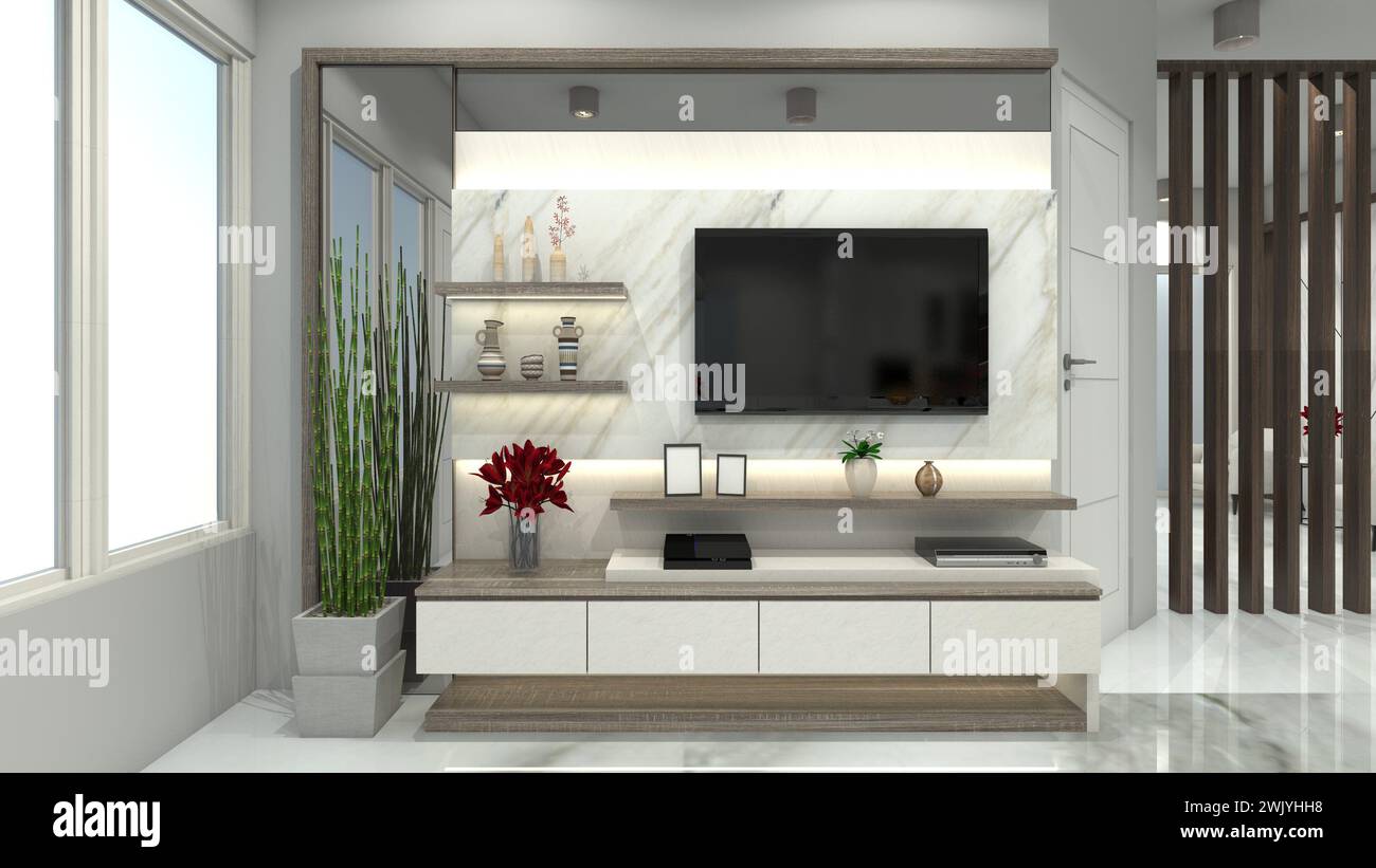 Luxury TV Cabinet Design with Minimalist Table and Panel Rack Display ...