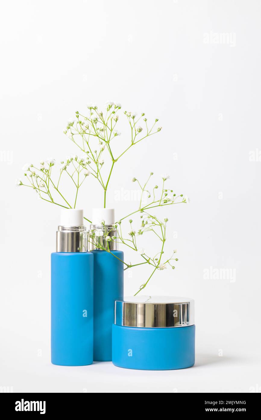 Beauty cosmetics skincare face care products - serum and cream bottles ...