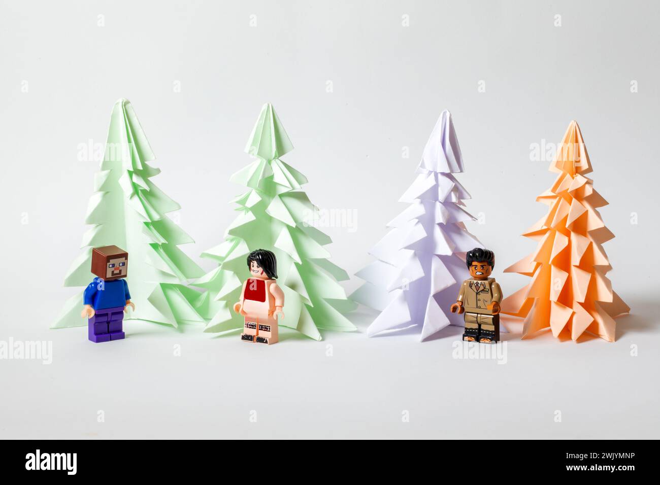 Paper spruce trees isolated on the white background. Concept of forest ...