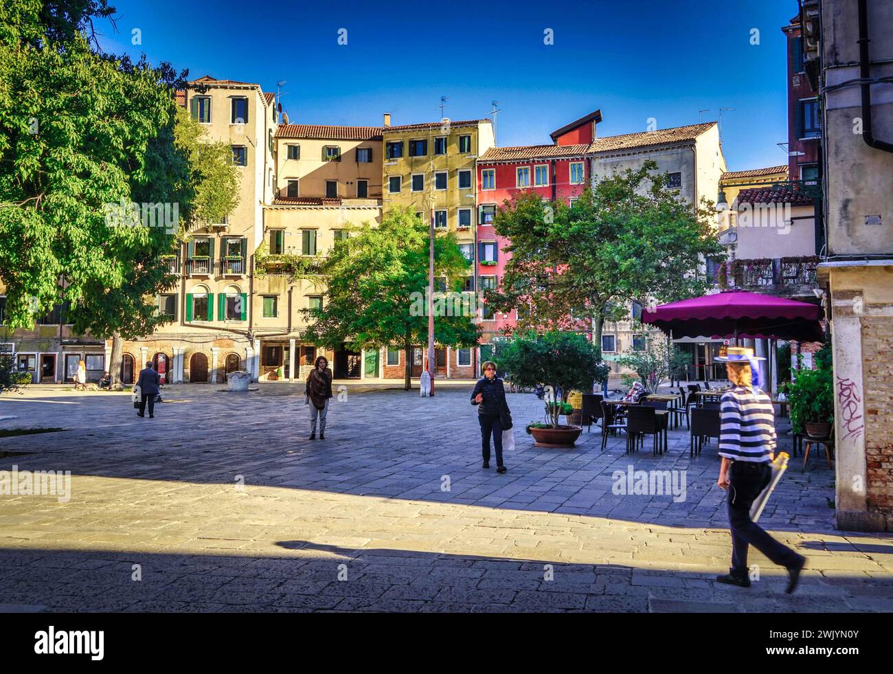 Historic Venice Jewish Ghetto square with colorful traditional ...