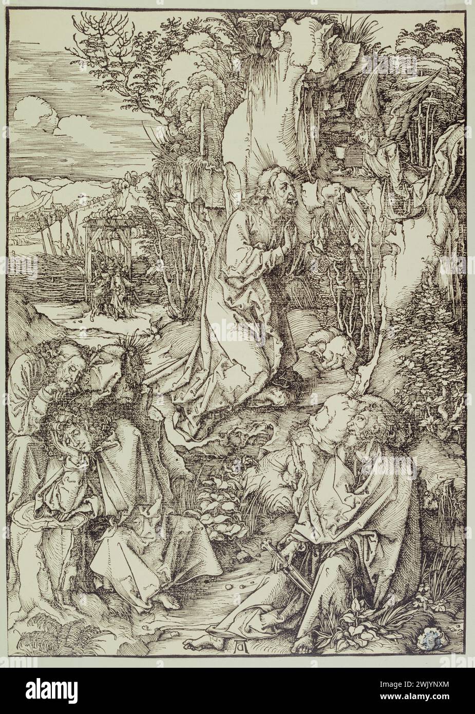 Albrecht Dürer (1471-1528). The great passion on wood: Christ in the garden of olive trees ...