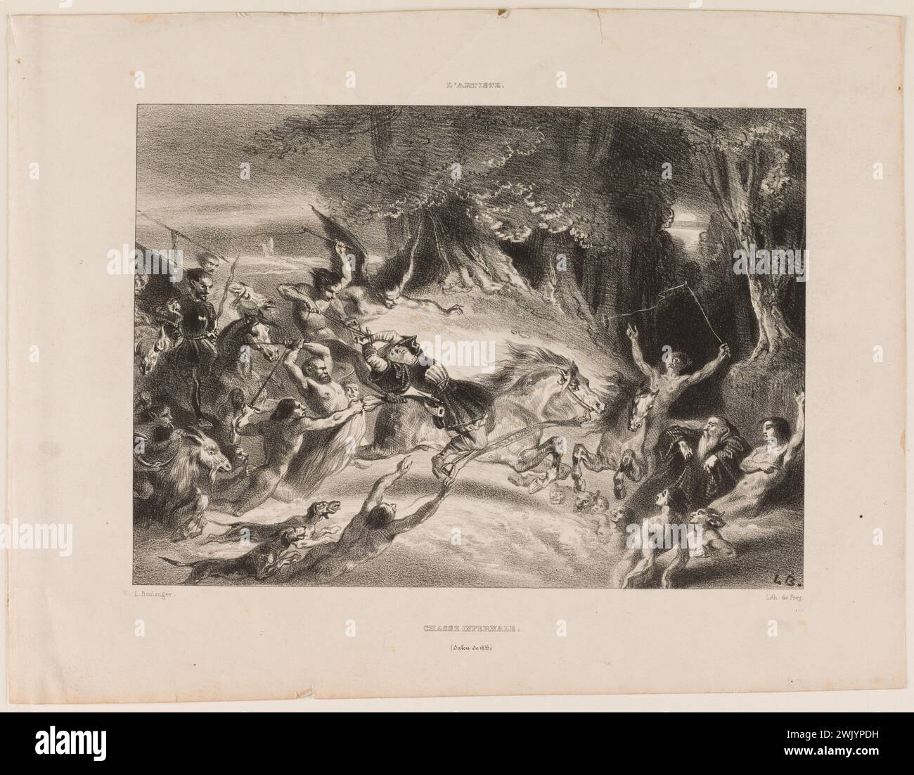 Louis Candide Boulanger (1806-1867). "Infernal hunt". Lithography on ...