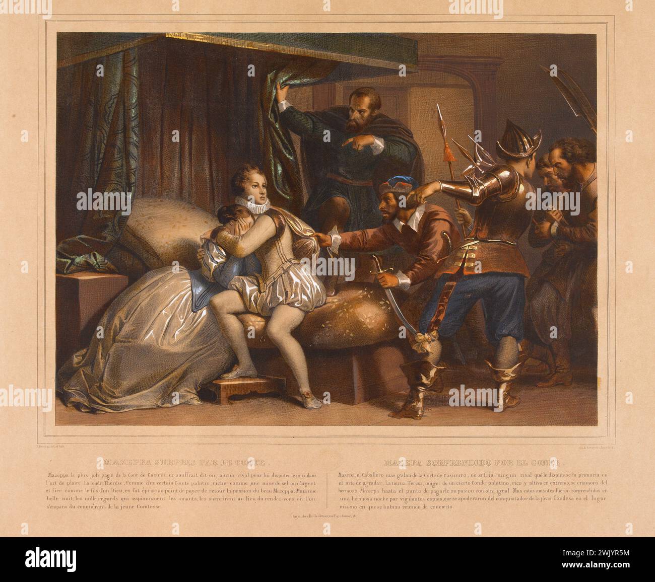 Achille Devéria (1800-1857). Mazeppa surprised by the count ...